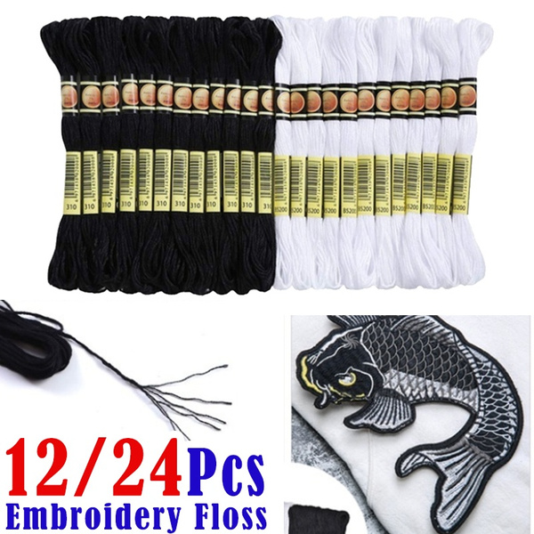12/24pcs Quality Cotton Cross Stitch Threads Black White Embroidery ...