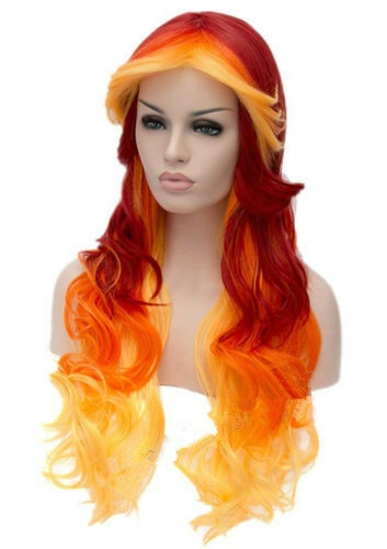 For Cosplay Rapidash Fire Wig Long Red Yellow Wavy Halloween Costume | Wish