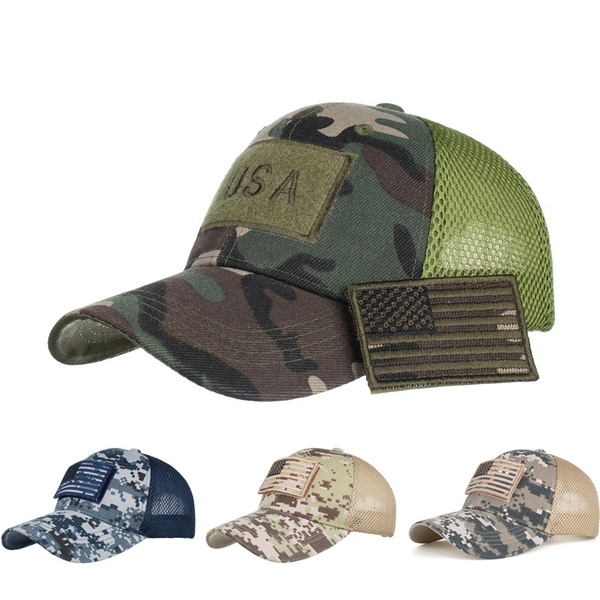Men's Camouflage Baseball Cap USA Flag Military Hunting Hat Summer ...