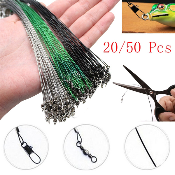 20/50PCS Anti Bite Steel Fishing Line Steel Wire Leader With Swivel ...
