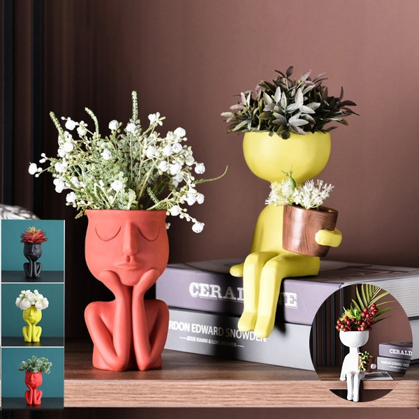 Character Portrait Flower Pot Resin Succulents Plant Pot Abstract Face ...