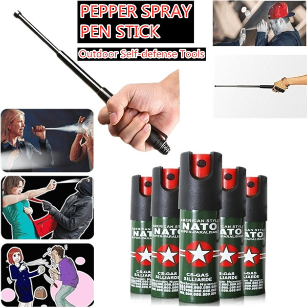 2PC SELF DEFENSE TACTICAL SET - Pepper Spray, Pen telescopic stick | Wish