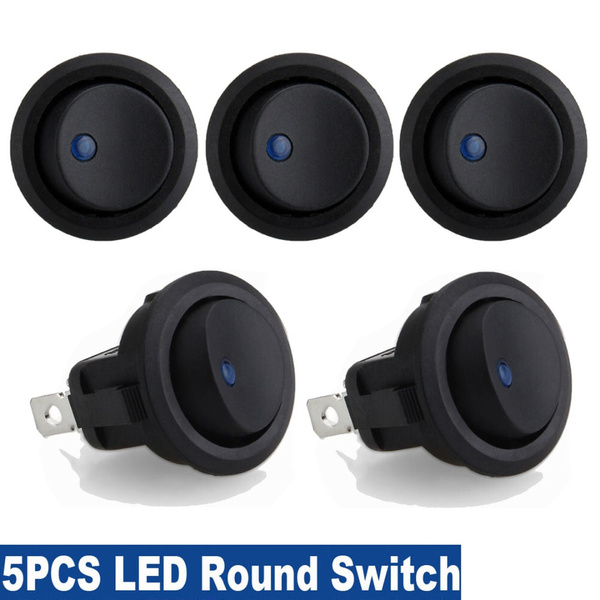 5pcs 12V Car Van Boat Dash Panel ON/OFF Round Rocker Blue LED Light ...