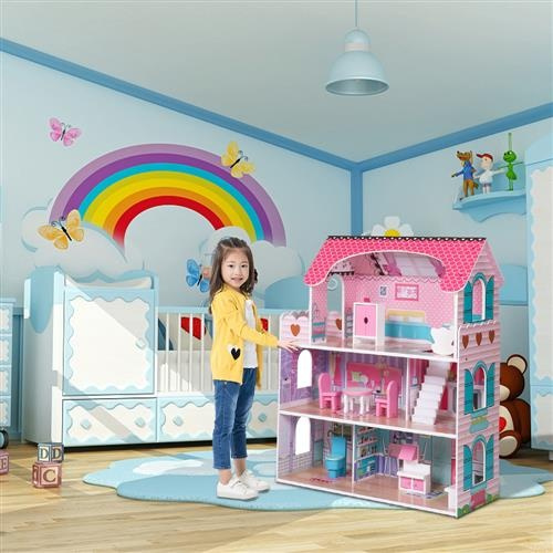 Wooden Pretend Play House Kids Doll Dollhouse Mansion Furniture | Wish