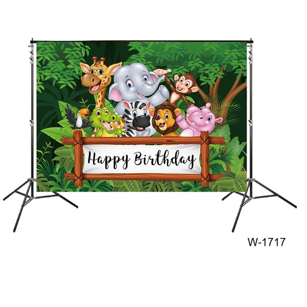 Safari Jungle Birthday Banner Cute Baby Animal Forest Photography Party ...