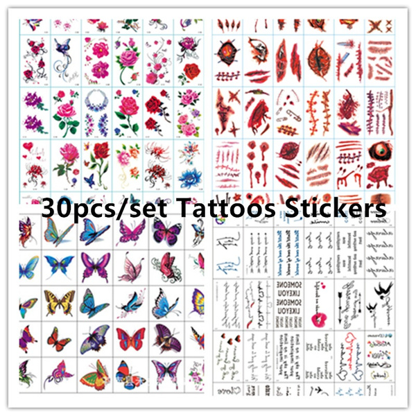 30pcs/ set Body Art Temporary Tattoos Butterfly Floral Trick or Treat ...