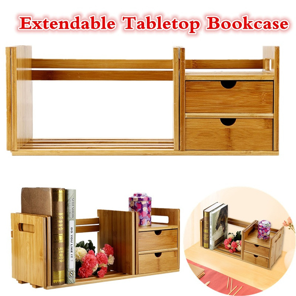 Bamboo Desk Storage Organizer Wood Extendable Desk Tabletop Book Rack ...