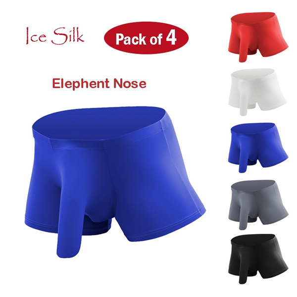 4PACKS Men's Sexy Elephant Nose Underpants Translucent Ice Silk Boxer ...