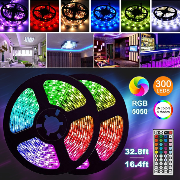 16 Colors 4 Modes LED Strip Lights Kit 16.4/32.8ft 5050 RGB 300led ...