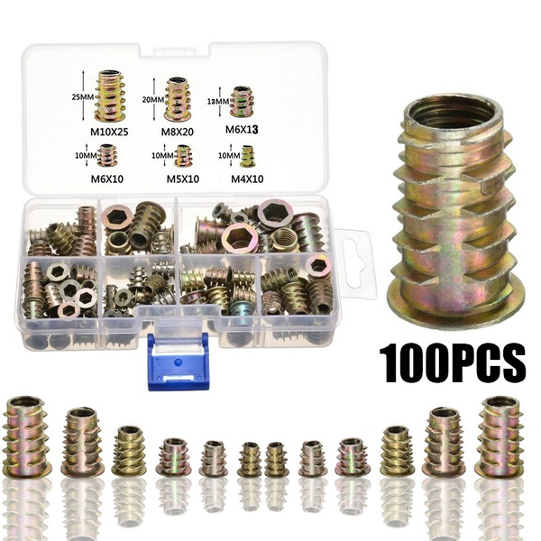 100pcs New M4/5/6/8/10 Threaded Hex Drive Insert Fixing Wood Screw ...