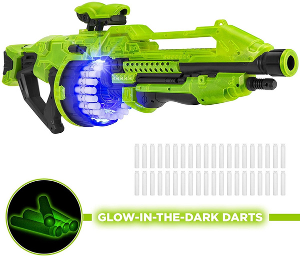 Electric Foam Dart Alien Blaster Toy w/ 40 Glow-in-The-Dark Darts, Drum ...