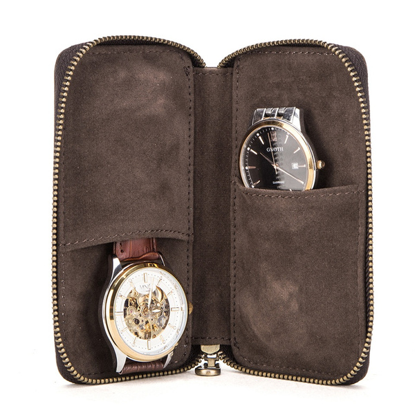 CONTACT'S Watch Bag Vintage Leather Zipper Watches Case Handmade Case ...