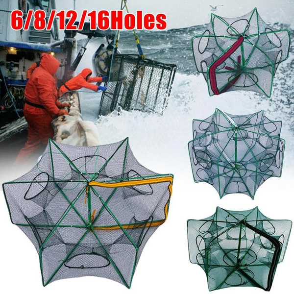 6/8/12/16 Holes Automatic Fishing Net Shrimp Cage Nylon Foldable Crab ...
