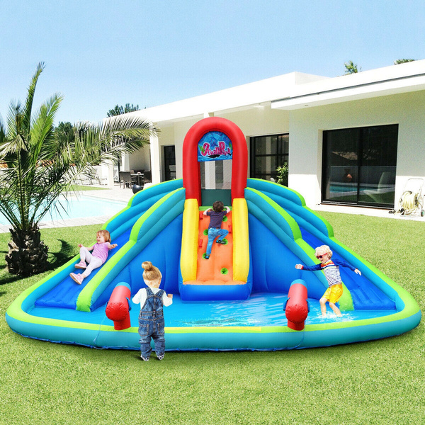 Inflatable Bounce House Kids Water Splash Pool Dual Slides Climbing ...