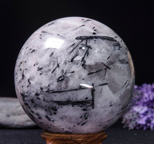 500-1000g Natural Black Tourmaline Sphere Polished Quartz Crystal Ball ...