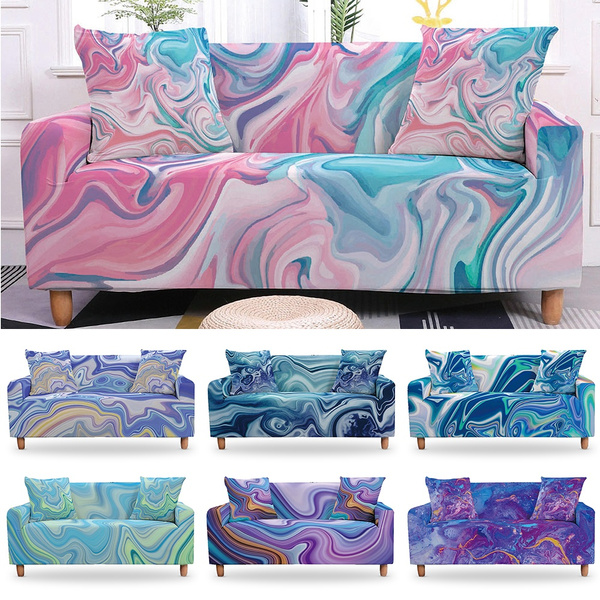 1/2/3/4 Seater 3D Printing Abstract Marble Sofa Cover Stretch Elastic ...