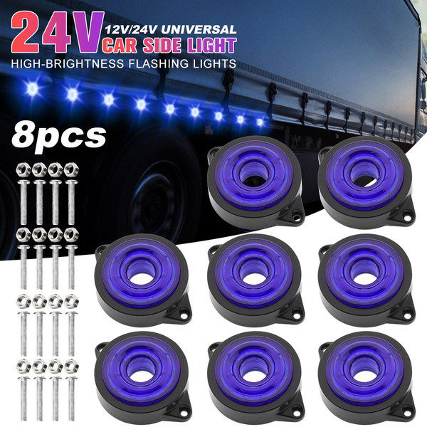 8PCS Blue Light Truck Side Marker Light Tail Lamp Waterproof Flashing ...
