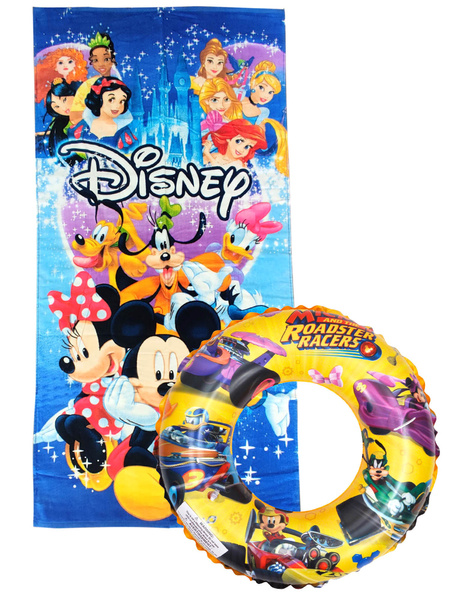 Kids Disney Mickey Mouse Beach Pool Towel 58x28 w/ Inflatable Swim Ring ...
