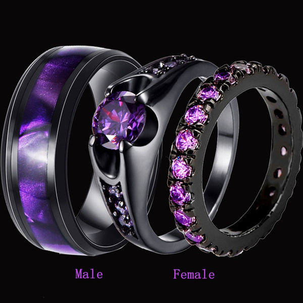（TWO RINGS） Amethyst/Red Couple Rings Womens Wedding Ring Sets and ...