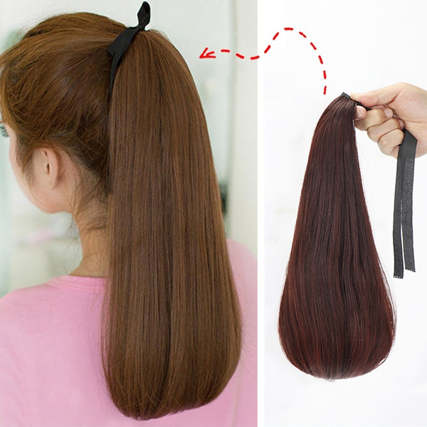 Medium and long natural fleecy inside button micro curly wig ponytail ...