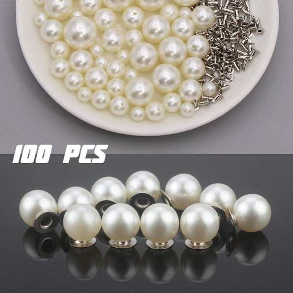 100 Sets Round Imitation Pearl Rivets Studs DIY Wedding Decor Rivet ...