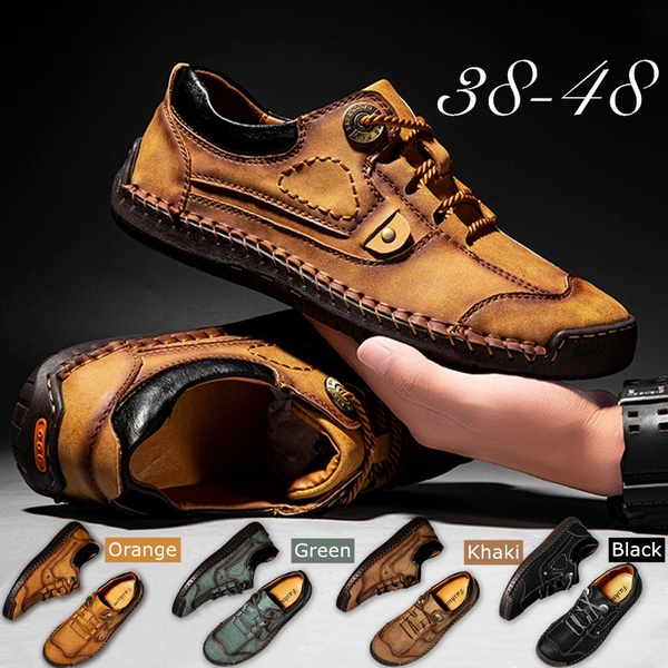 Hiking Shoes for Men Outdoor Leather Shoes Casual British Flat Shoes ...