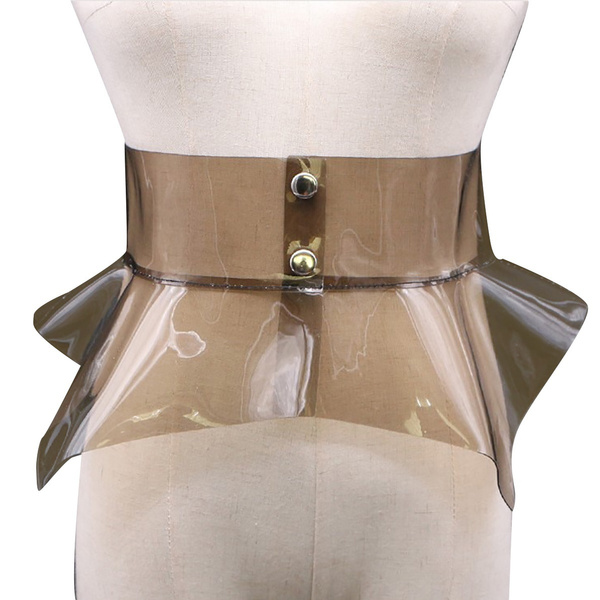Women's Fashion Punk Holographic Clear PVC Ruffle Wide Belt Ruffled ...