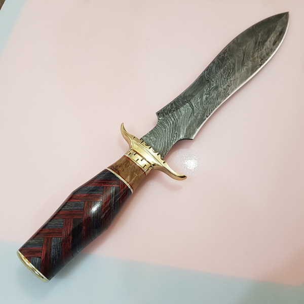 Handmade damascus steel hunting outdoor dagger knife with leather ...