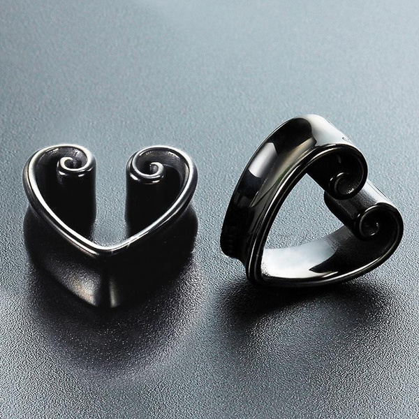 2 Pcs/Lot Concise Stainless steel Heart Ear Tunnel Plugs and Gauges ...