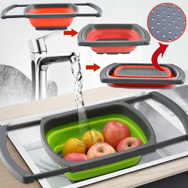 Silicone Collapsible Over The Sink Retractable Colander with Handle ...