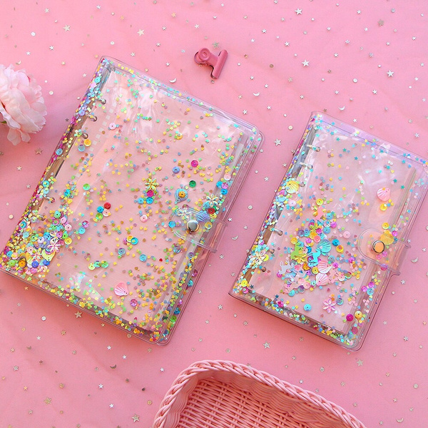 A5/A6 Cute Glitter Sequins Notebook Cover Transparent 6 Rings File ...