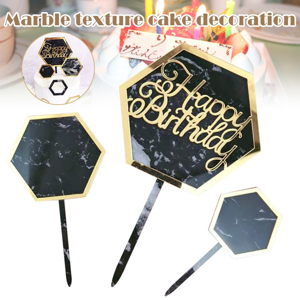 Hexagonal Cake Topper Marble Texture Acrylic Birthday Party Cake ...