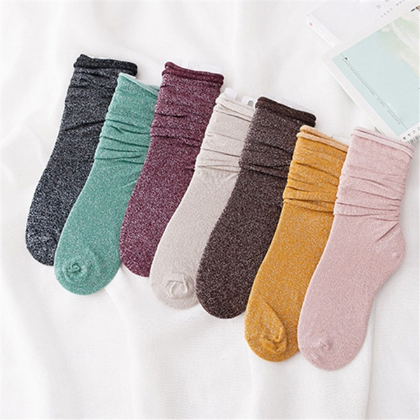 7 Colors Women's Novelty Glitter Socks Shiny Ankle Socks Casual Ladies ...