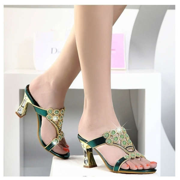 High heel slippers 2020 summer new women's summer diamond rough heel ...