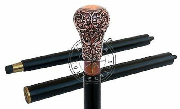 copper Brass Designer Knob Handle Victorian Cane Vintage Wooden Walking ...