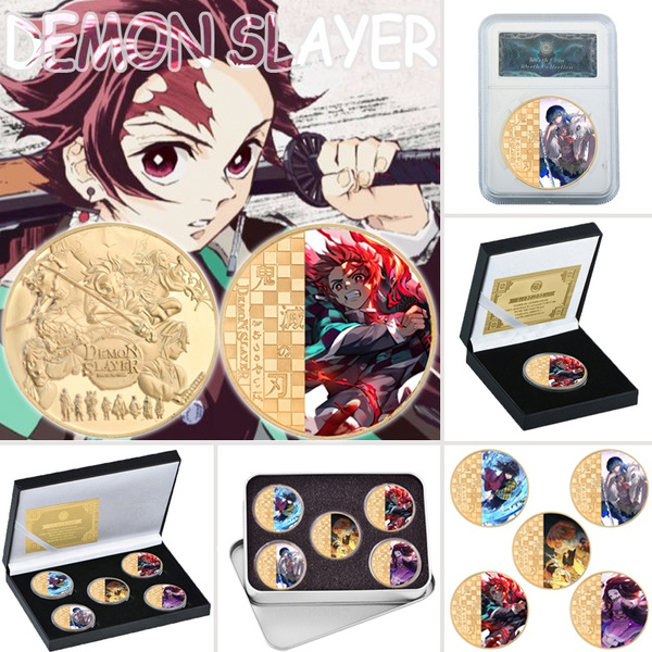 Japanese Anime Demon Slayer Gold Collectible Coins Set Zenitsu Nezuko ...