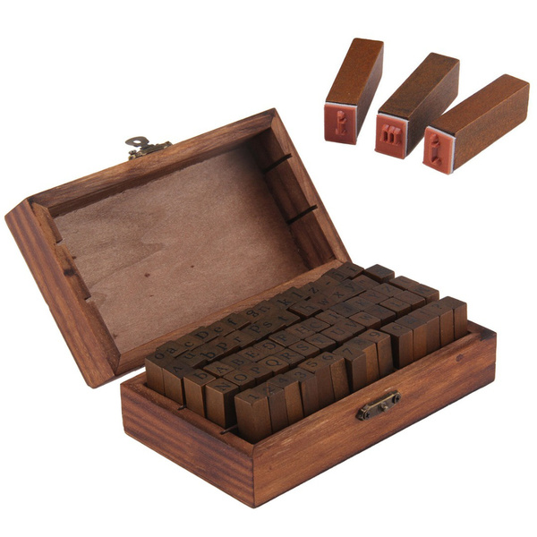 70pcs Wooden Rubber Upper Lower Case Alphabet Letters Numbers Stamps ...