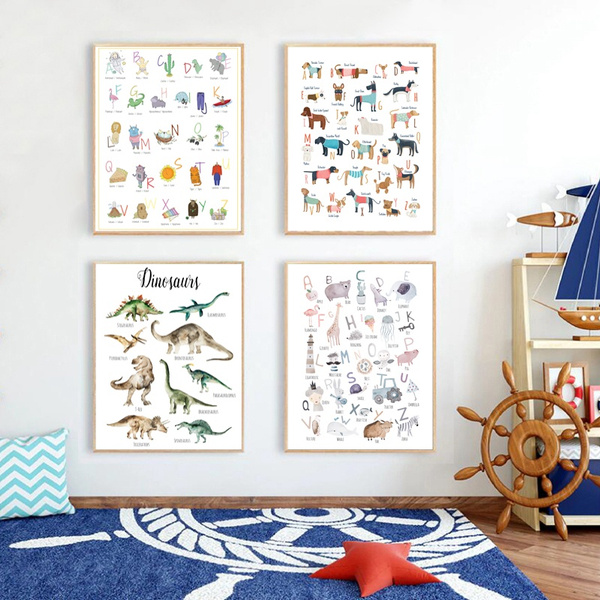 Animals Dinosaur Dog with ABC Alphabet Prints Kids Educational Poster ...