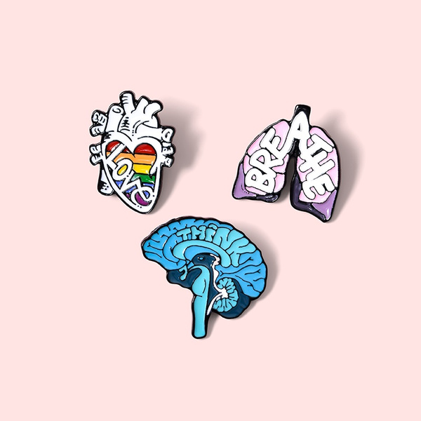 Organ Enamel Pins Heart Lung Brain Brooch Lapel Pin Love Breath Mind ...