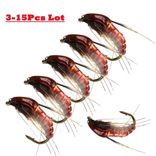 3/6/15Pcs/Box Fly Fishing Nymph Scud Worm Fly Realistic Aritificial ...