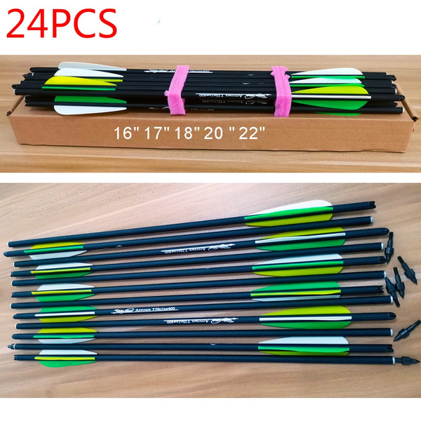 24PCS 16 18 20 22 Inches Archery Carbon Arrows with White Green Yellow ...