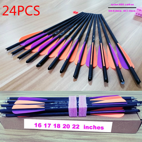 24PCS 16 18 20 22 Inches Archery Arrows with Purple Orange Carbon ...