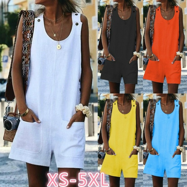Women Summer Jumpsuit Shorts Plus Size Casual Rompers Sleeveless ...