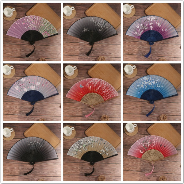 Chinese Silk Cloth Folding Fan Bamboo Antiquity Folding Fan Painting ...