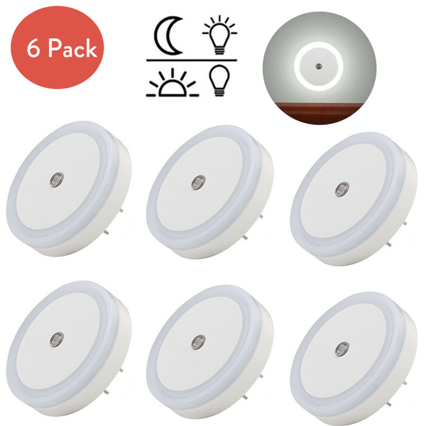 6Pack Round Plug in Mini LED Night Light Auto Sensor Control Wall Lamp ...