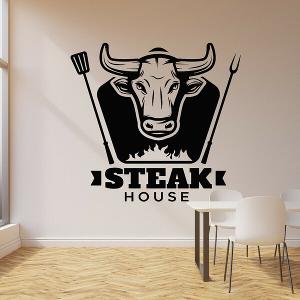 Steakhouse Wall Decal Signboard Fresh Meat Beef BBQ Restaurant Dining ...