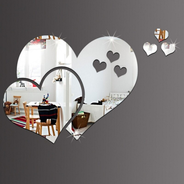 DIY Heart Shape Mirror Tile Obtuse Angle Wall Stickers 3D Decal Mosaic ...