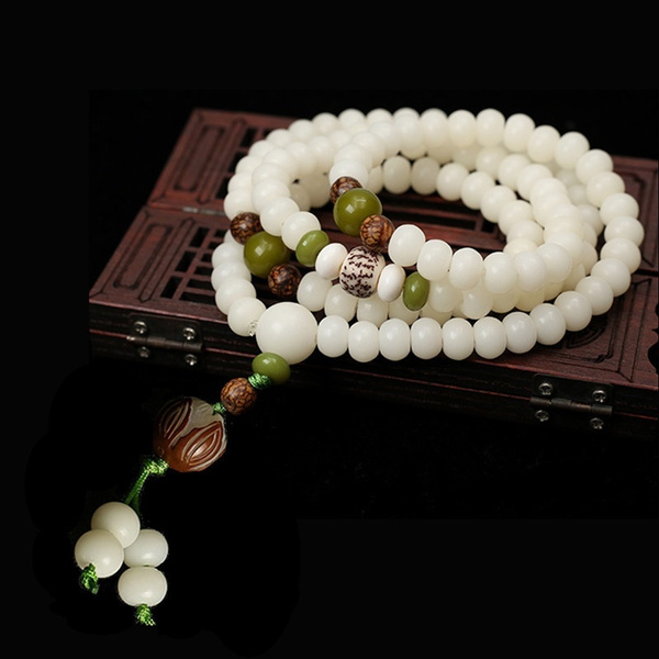 108 Buddhist Beads Religion Unisex Natural Materials White Jade Bodhi ...