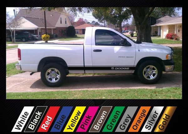 2pcs stickers Dodge RAM 1500 2500 3500 graphics side stripe decal ...