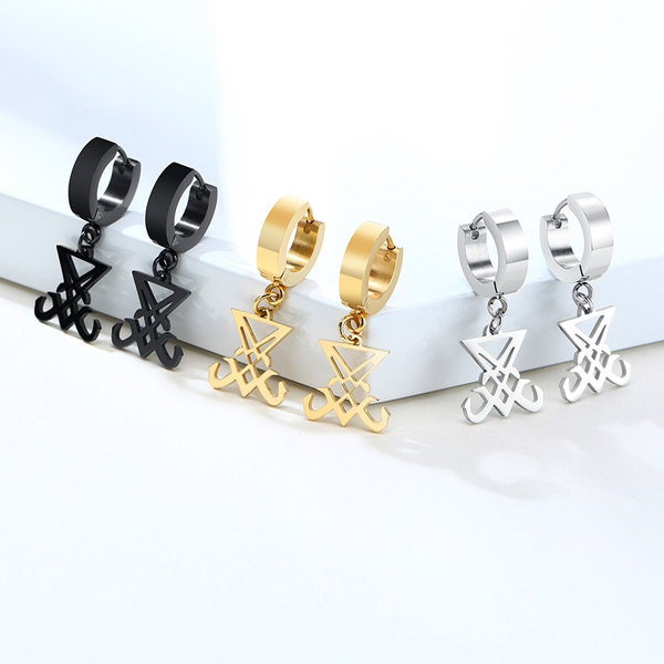 Stainless Steel Sigil of Lucifer Earring Satanic Symbol Baphomet Occult ...